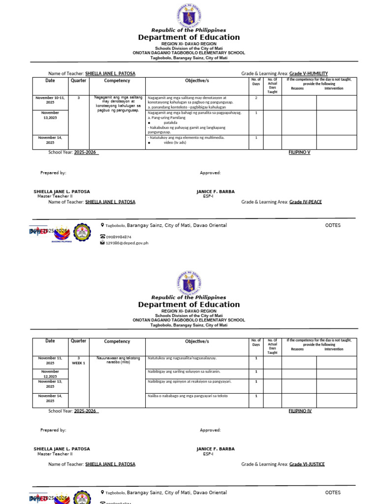 ODTES BOW GMRC Template_Budget of Work | PDF | Southeast Asia | Philippines