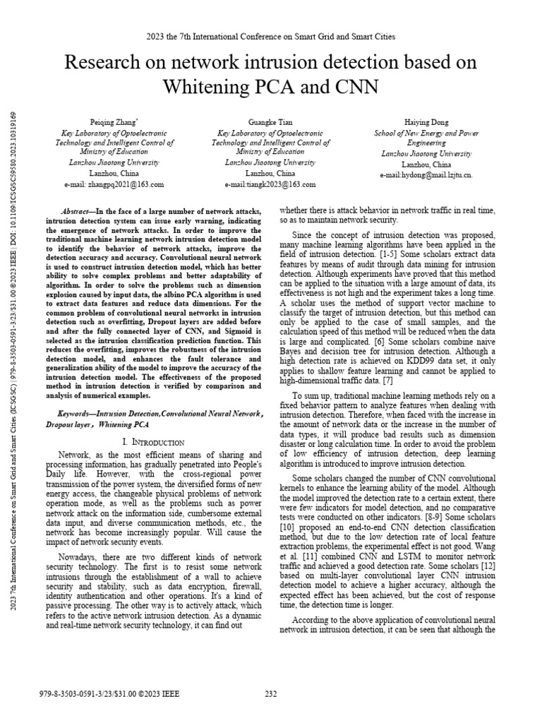 Research On Network Intrusion Detection Based On Whitening PCA and CNN | PDF | Principal ...
