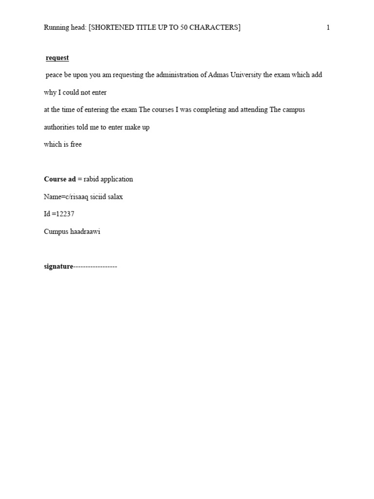 Exam Makeup Request for Admas University | PDF