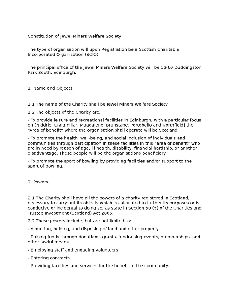 Constitution of Jewel Miners Welfare Society | PDF | Trustee ...