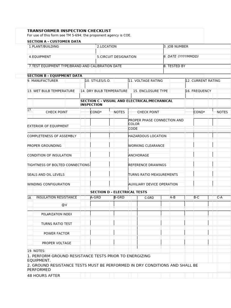 Transformer Inspection Checklist | PDF