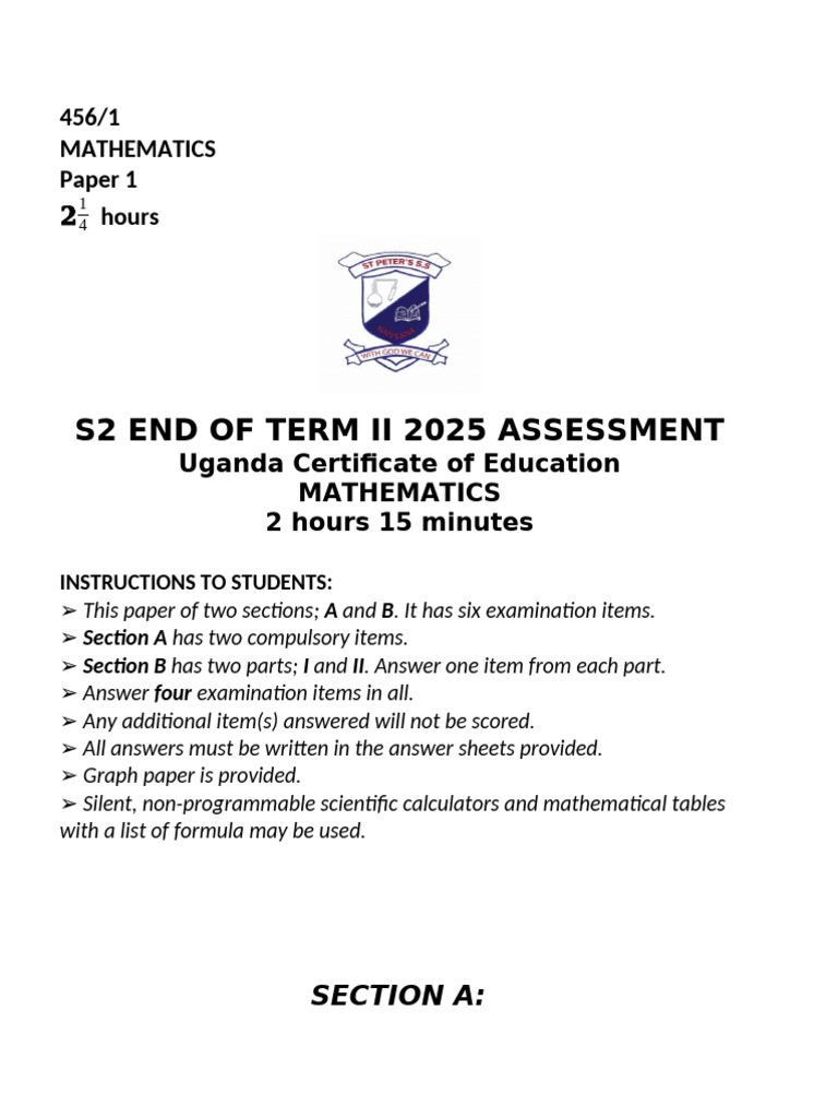 S.2 Math End of Term Ii | PDF | Triangle