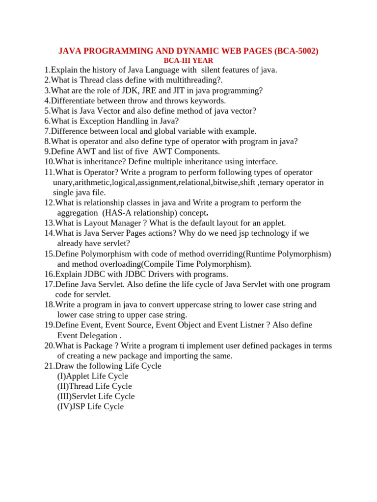 Java Internal External Important Ques (2025-2026) | PDF