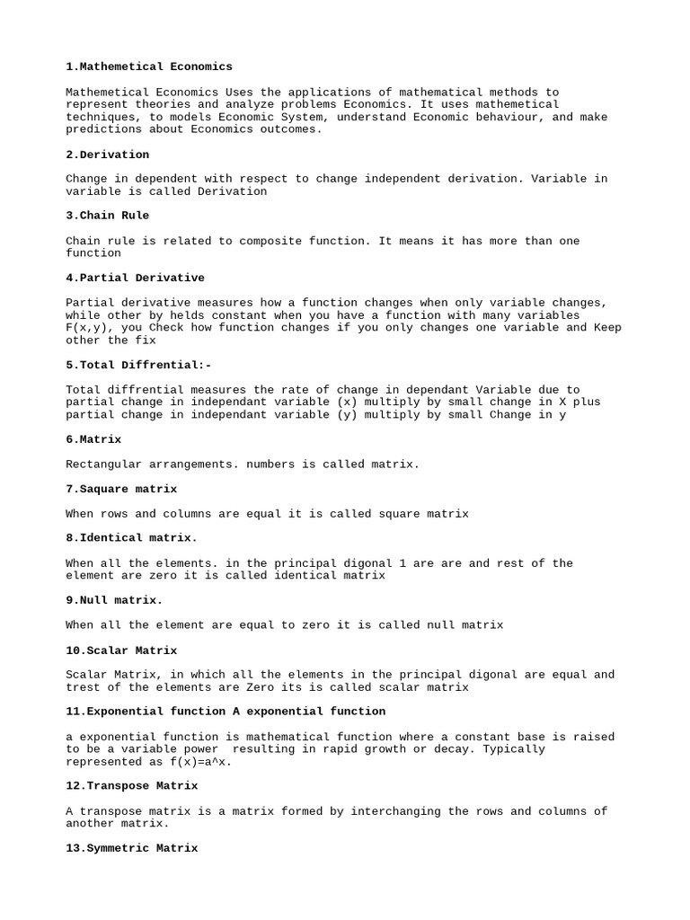 Mathematical Economics Overview | PDF | Matrix (Mathematics ...