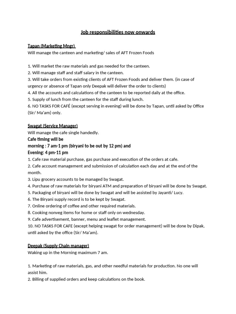 Job Responsibilities Now Onwards | PDF