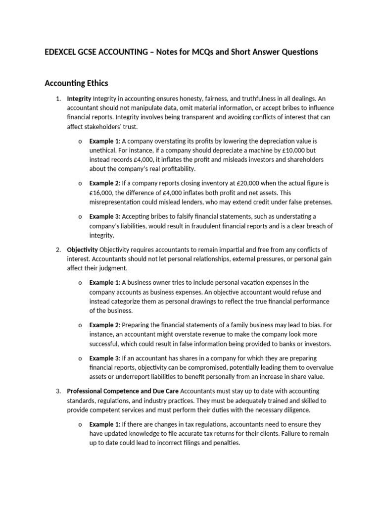 GCSE Accounting Ethics and Concepts Guide | PDF | Debits And Credits ...