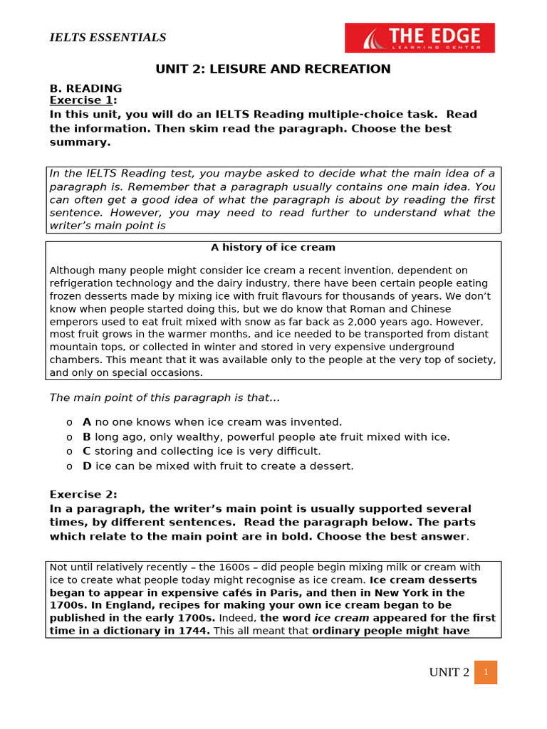 Unit 2 - Student | PDF | Chocolate | Ice Cream