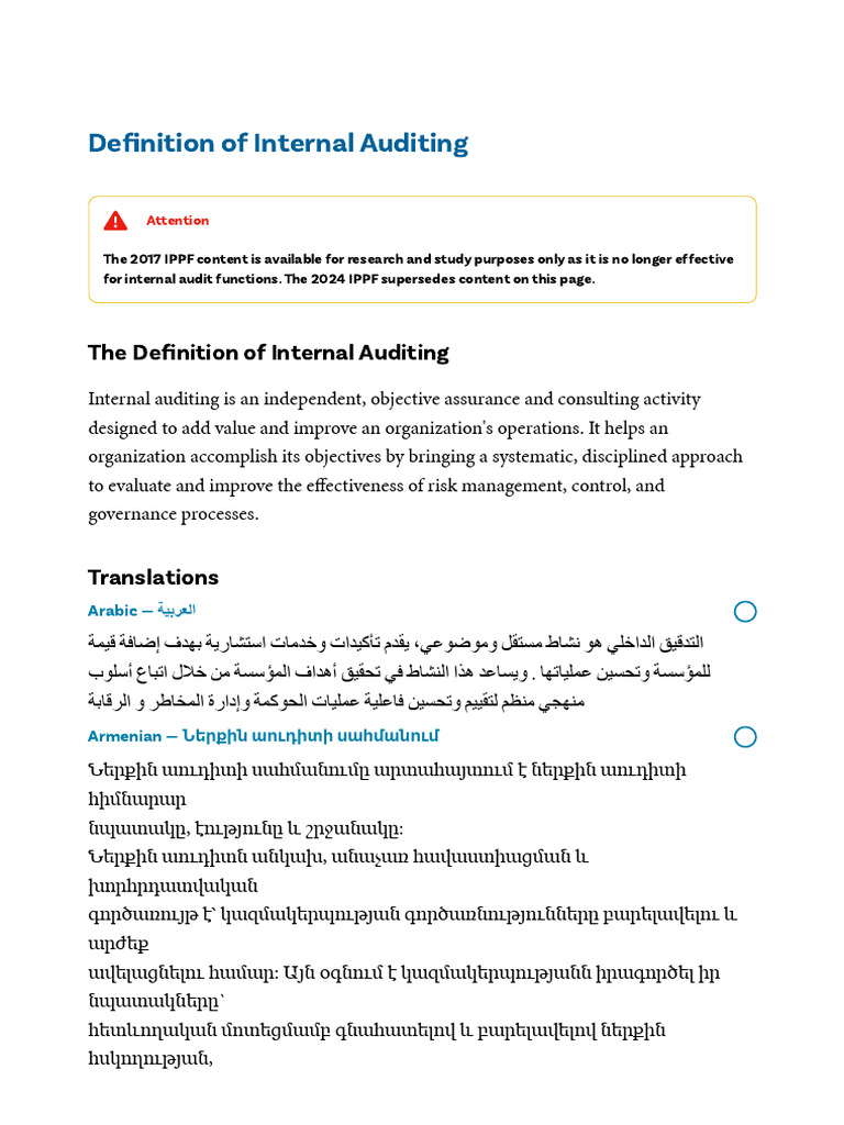 Definition of Internal Auditing - The IIA | PDF | Internal Audit | Risk