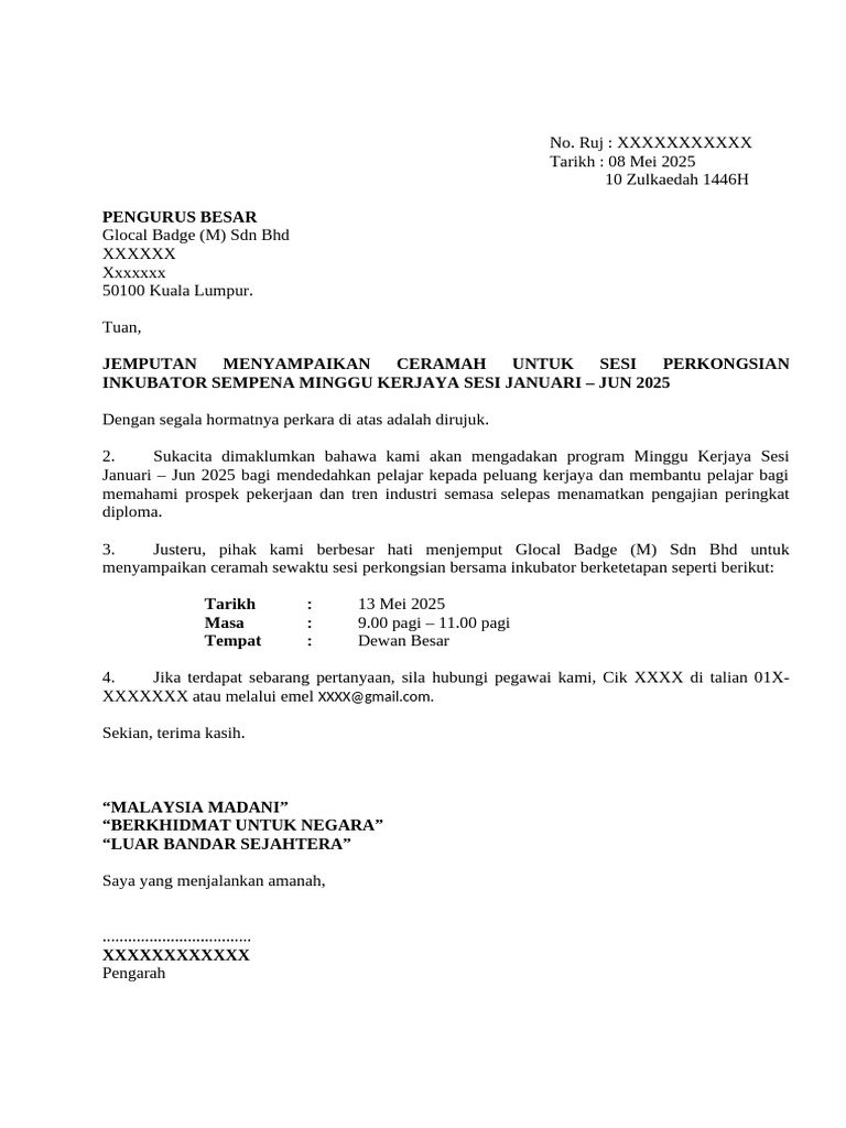 Template Surat Jemputan Minggu Kerjaya | PDF