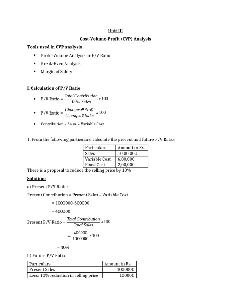 Unit III CVP Analysis | PDF | Marketing | Market (Economics)