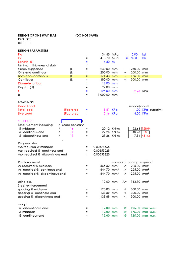 One Way Slab Design Parameters | PDF | Structural Engineering | Civil ...