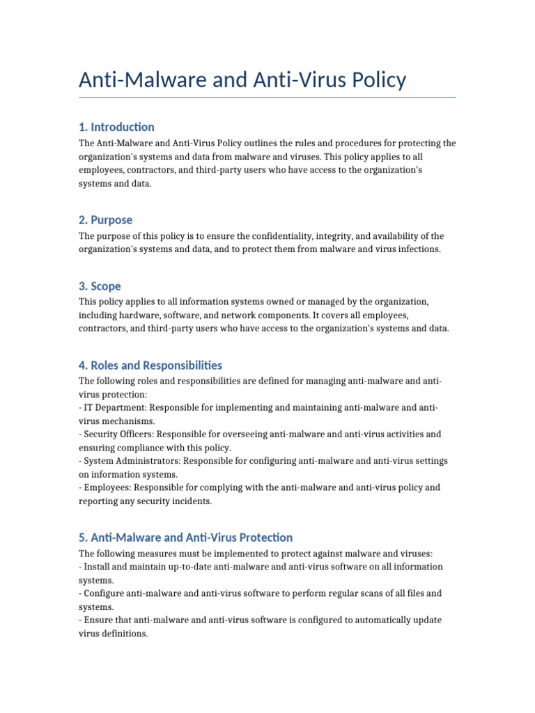 Anti-Malware and Virus Protection Policy | PDF | Antivirus Software ...