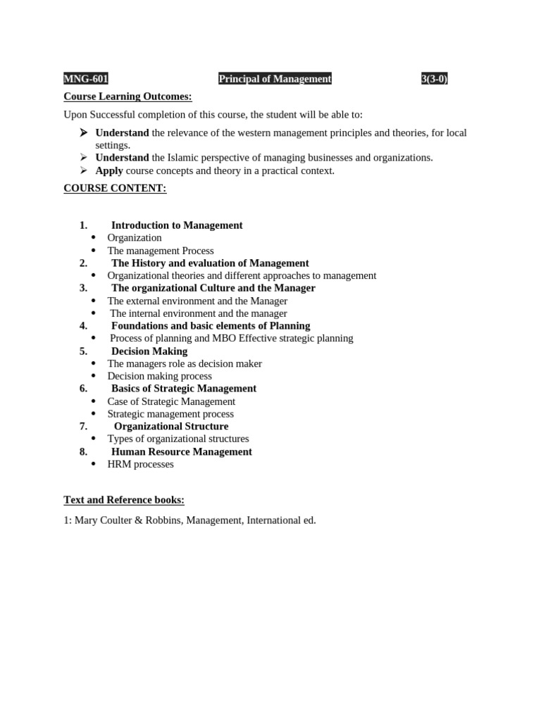 Management Principles and Practices Course | PDF