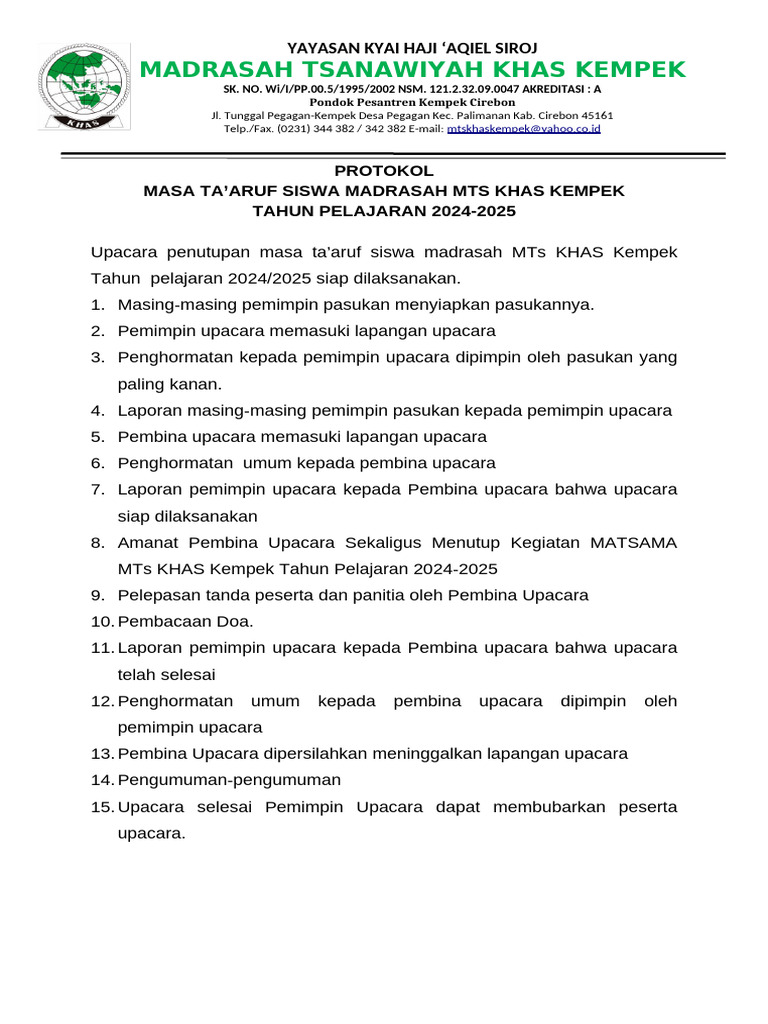 Protokol Upacara Penutupan MATSAMA 2024 | PDF
