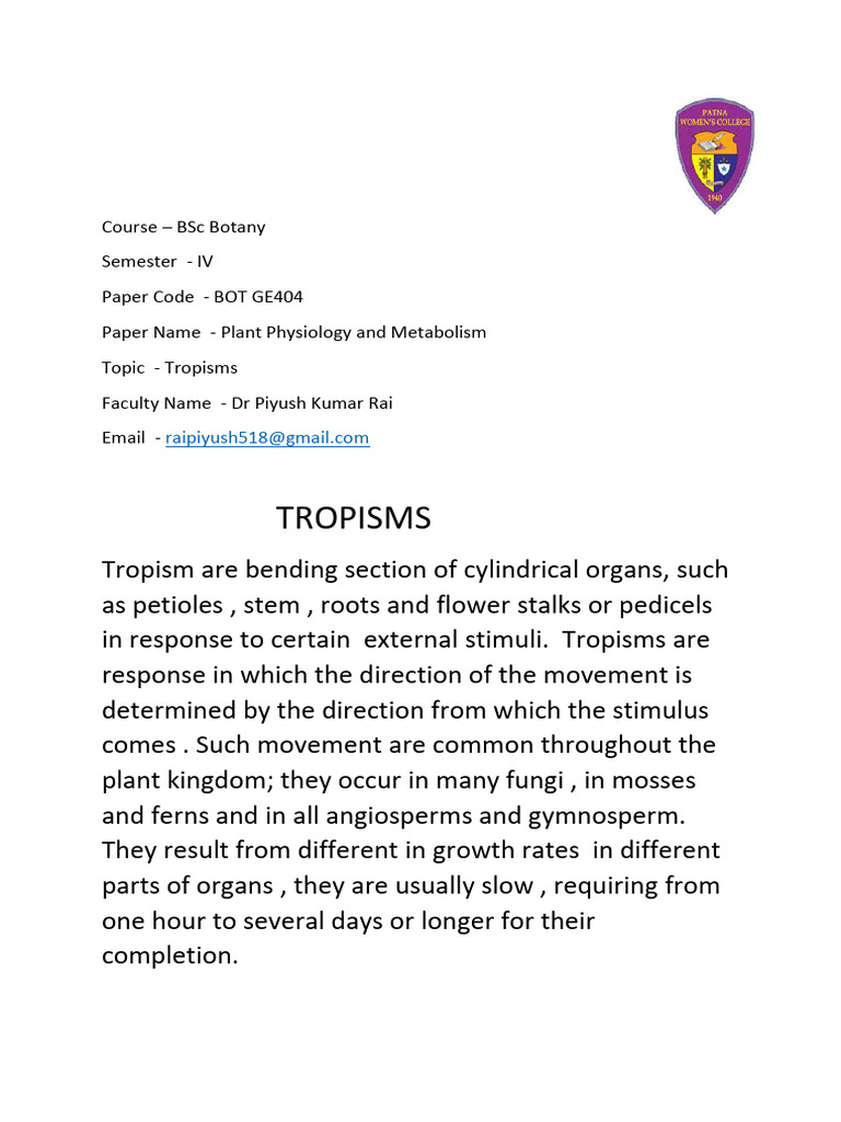 Phototropism and Geotropism Movement | PDF | Root | Leaf