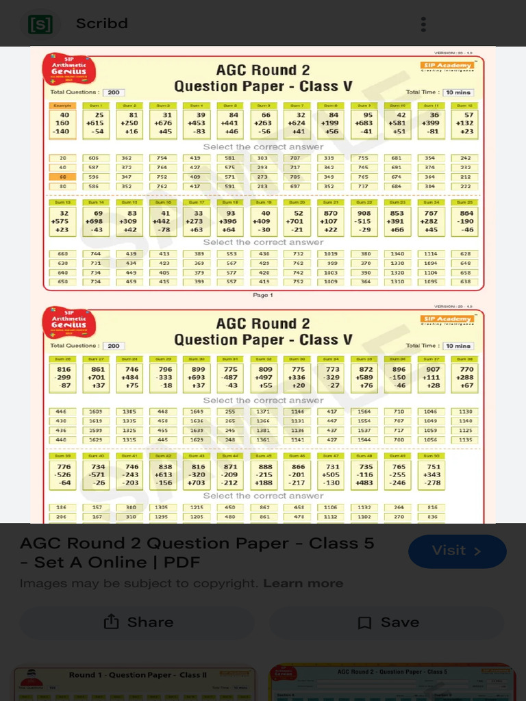 SIP Round 2 Question Paper Class 5 | PDF