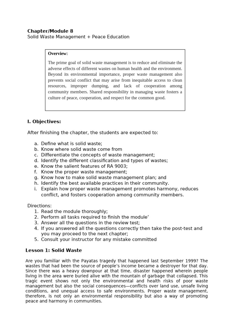 Solid Waste Management for Community Peace | PDF | Waste | Waste Management