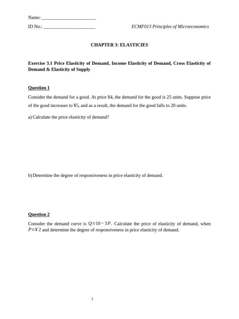 Microeconomics Elasticity Exercises | PDF | Elasticity (Economics) | Demand