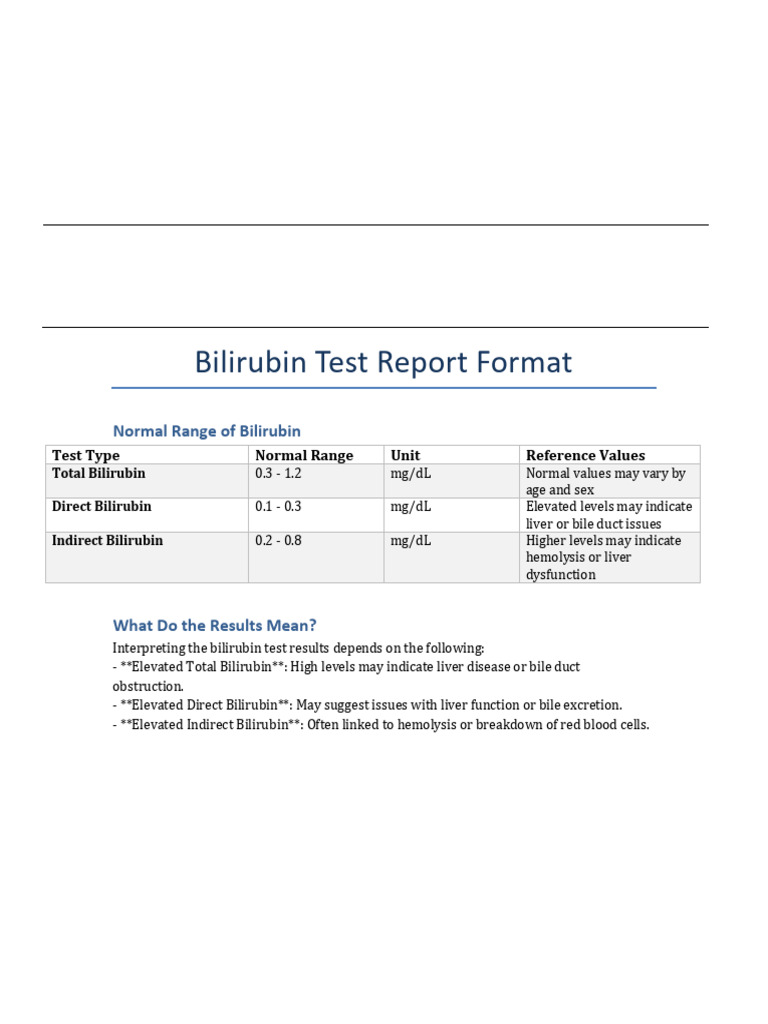 Bilirubin Test Report and Normal Ranges | PDF