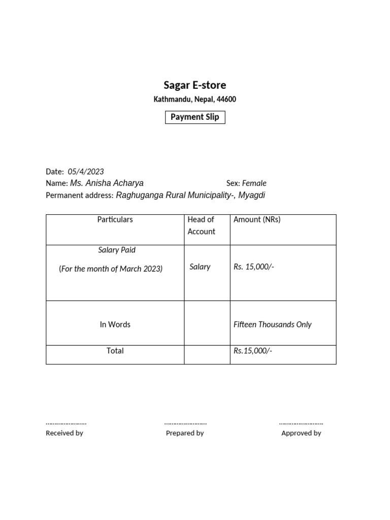 Salary Payment Slips for Anisha Acharya | PDF