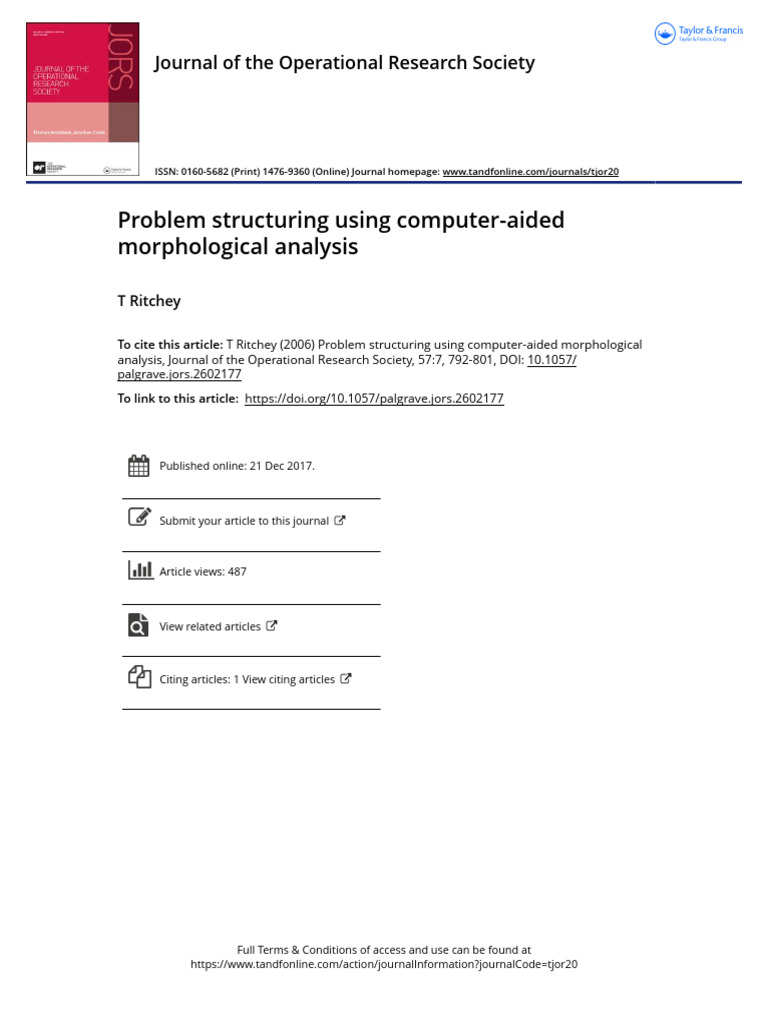 Problem Structuring Using Computer-Aided Morphological Analysis Ritchey ...