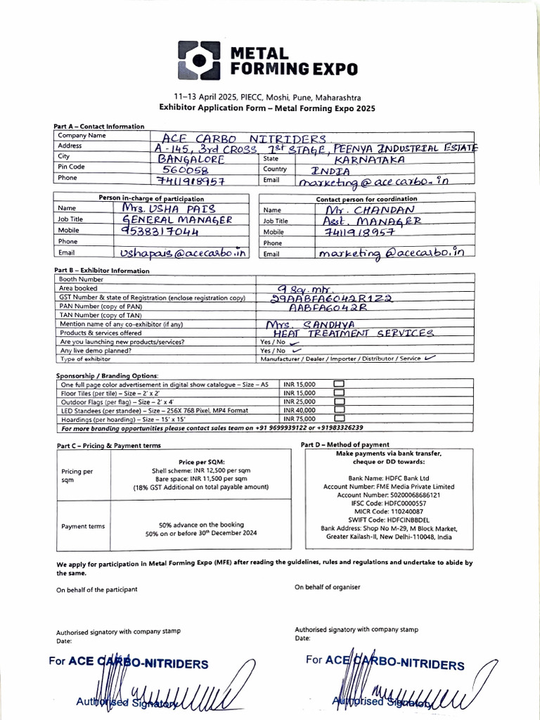 Exhibitor Application Form for Metal Forming Expo 2025 | PDF ...