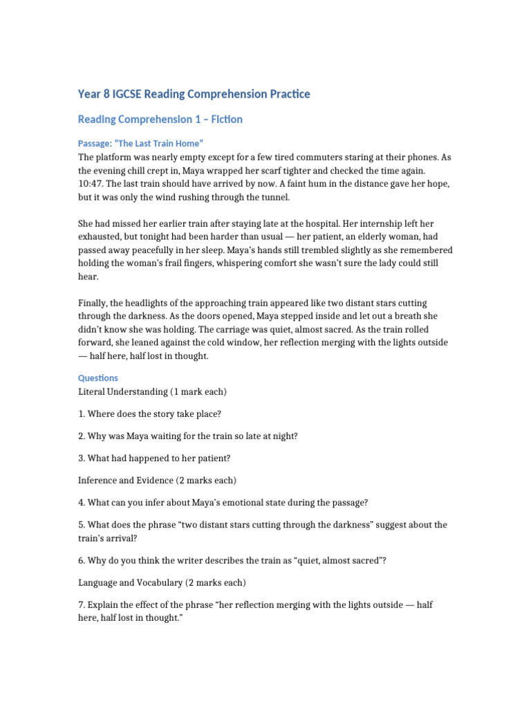 Year 8 IGCSE Reading Practice | PDF | Reading Comprehension