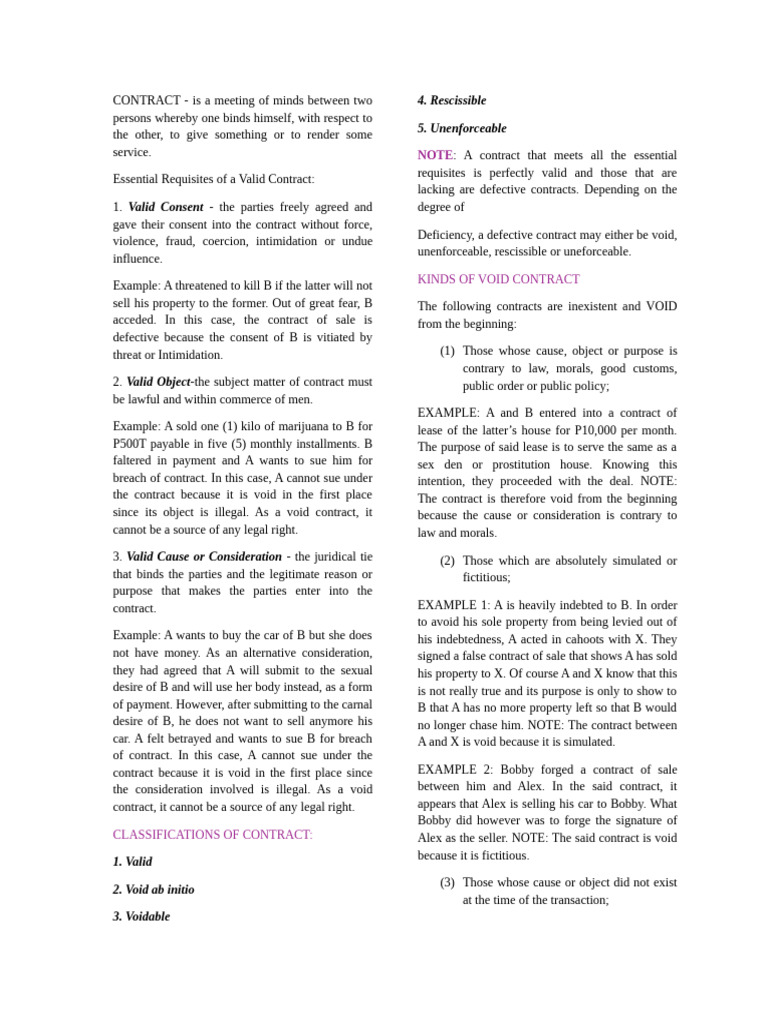 Essential Elements of Valid Contracts | PDF | Annulment | Void (Law)