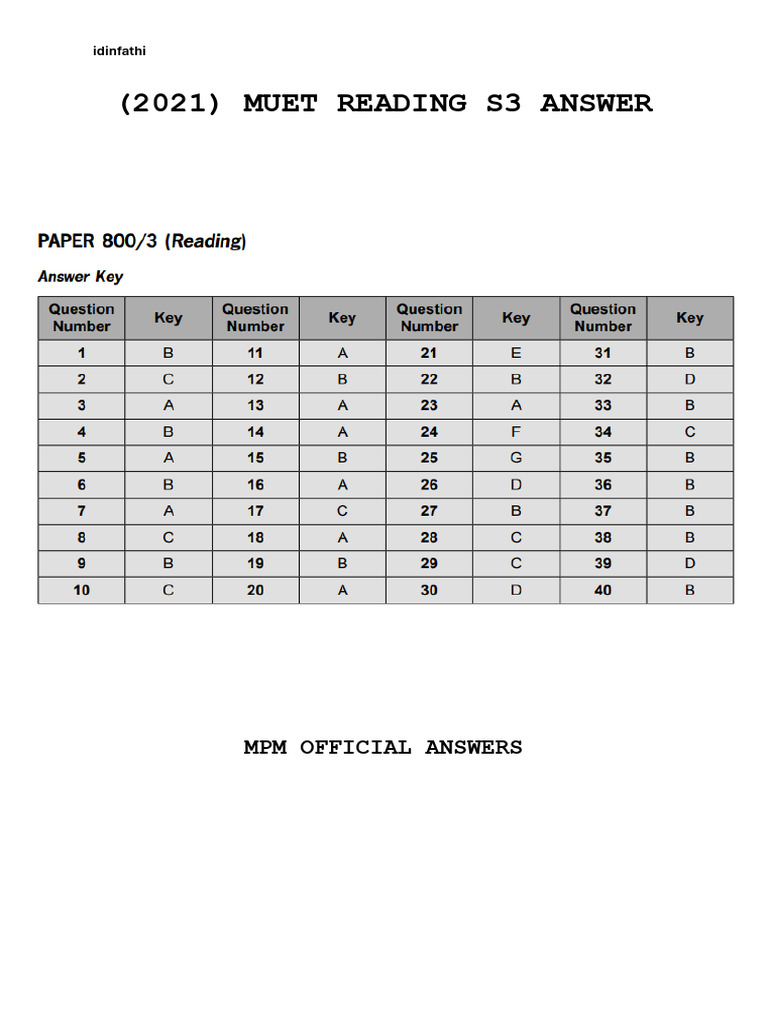(2021) Muet Reading s3 Answer | PDF