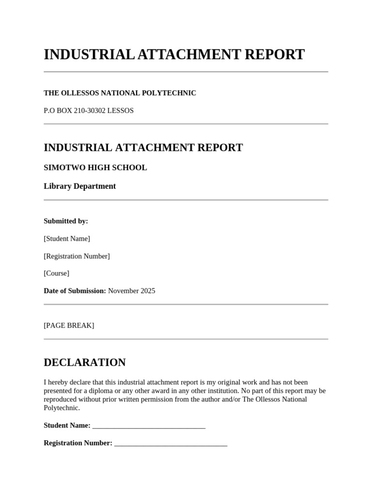 Industrial Attachment at Simotwo Library | PDF | Libraries | Schools