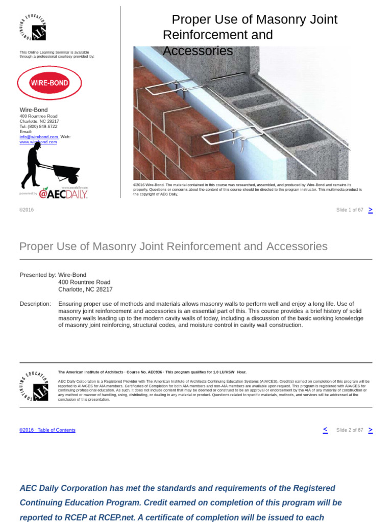 Masonry Joint Reinforcement Guide | PDF | Masonry | Brick