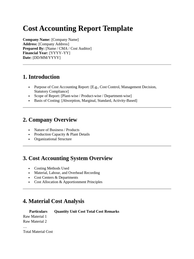 Cost Accounting Report Template Guide | PDF