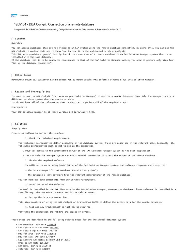 DBA Cockpit Connection of A Remote Database | PDF | Ibm Db2 | Microsoft ...