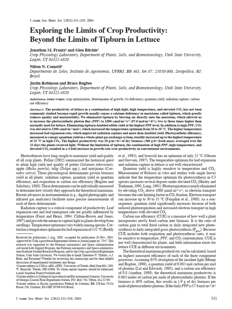 Frantz - 2004 - Exploring The Limits of Crop Productivity - Beyond The ...