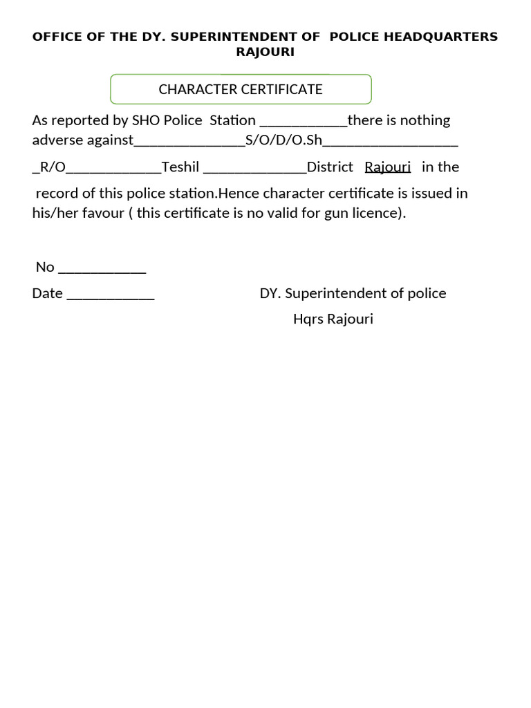 Character Certificate | PDF