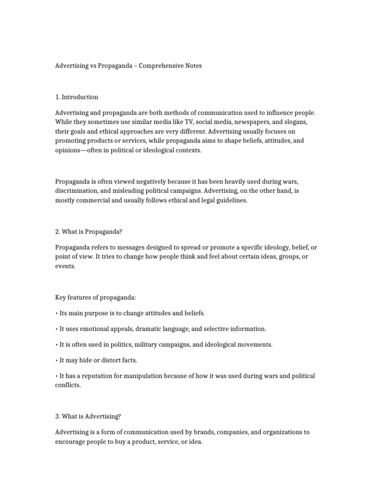 Advertising Vs Propaganda Notes | PDF | Propaganda | Advertising