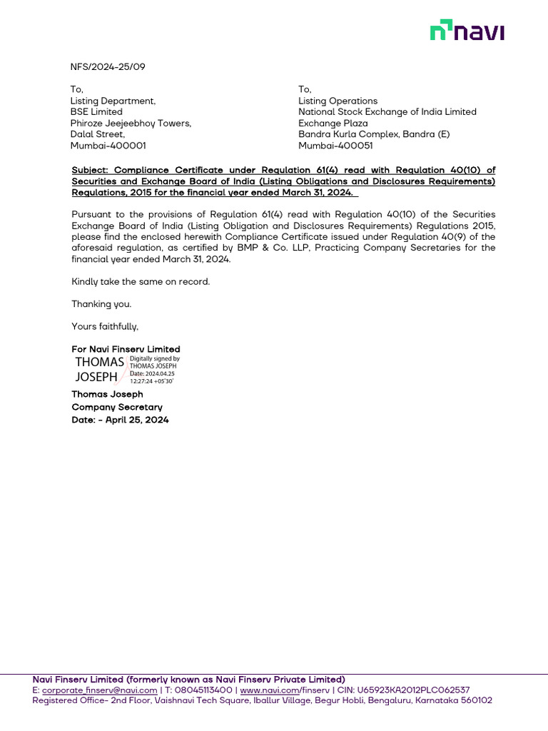 Compliance Certificate for FY 2024 | PDF
