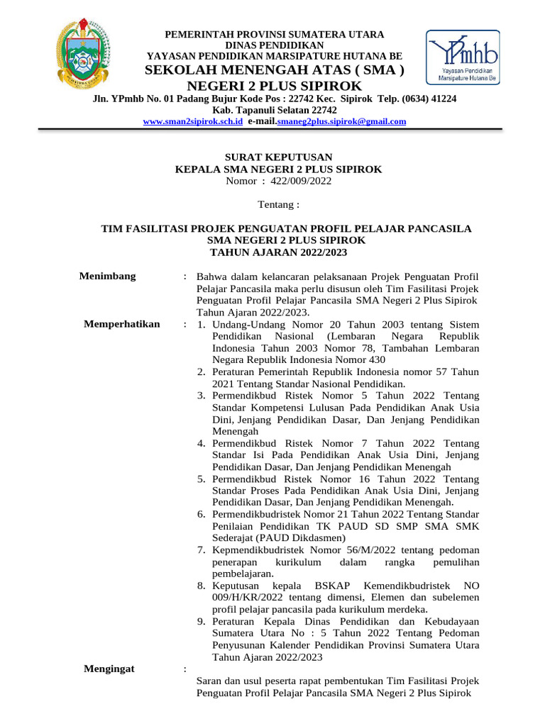 619288617 Sk Tim Fasilitasi Projek Profil Pelajar Pancasila p5 | PDF