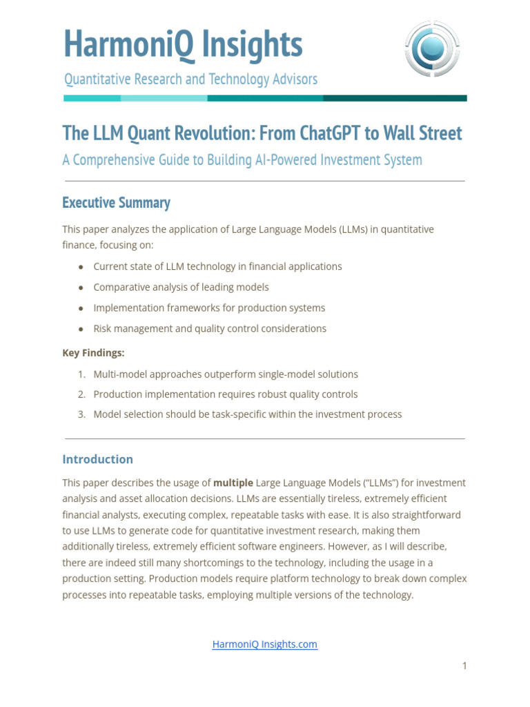 The LLM Quant Revolution From ChatGPT to Wall Street | PDF | Simulation ...