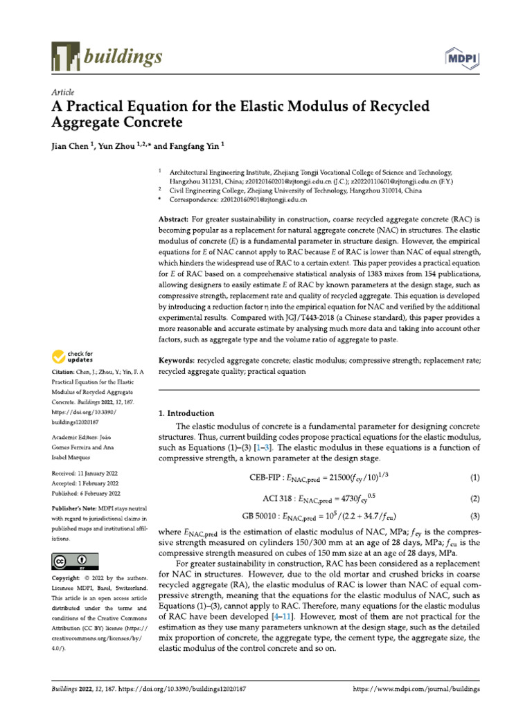 A Practical Equation for the Elastic Modulus of Recycled Aggregate ...
