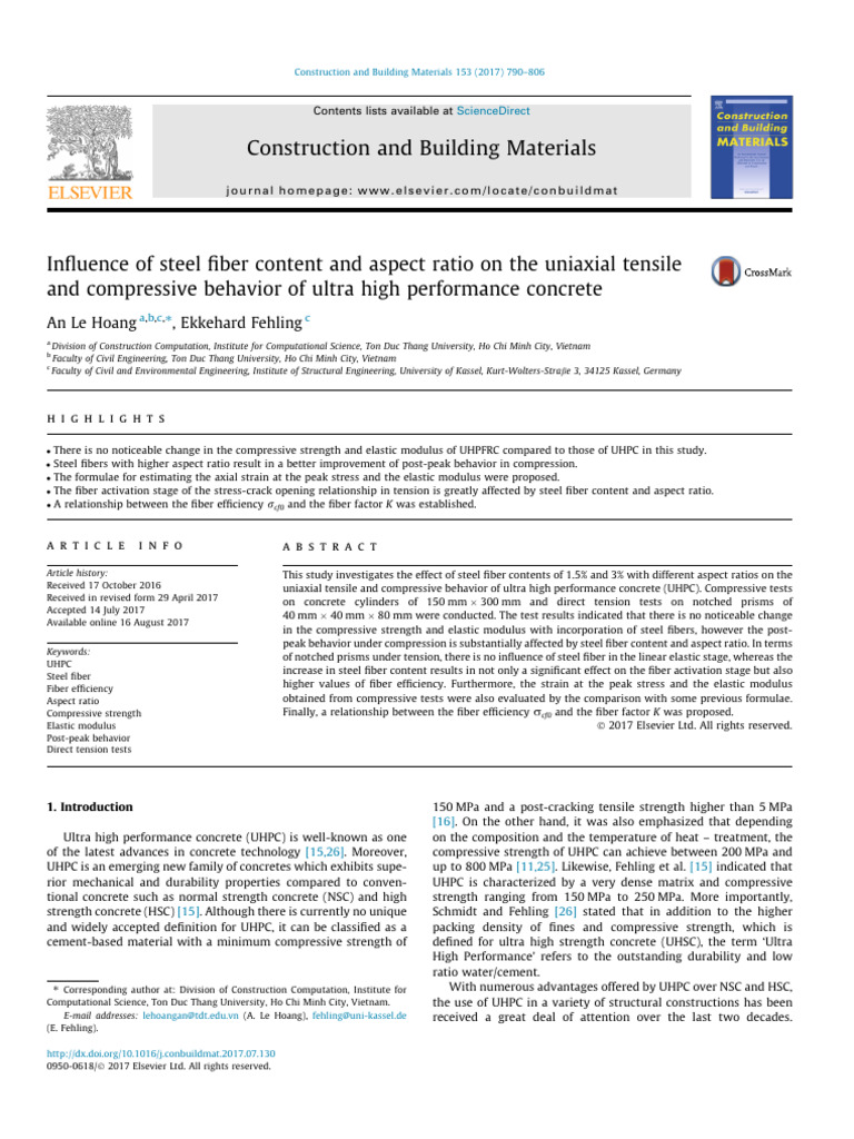 Influence of Steel Fiber Content and Aspect Ratio On The Uniaxial ...