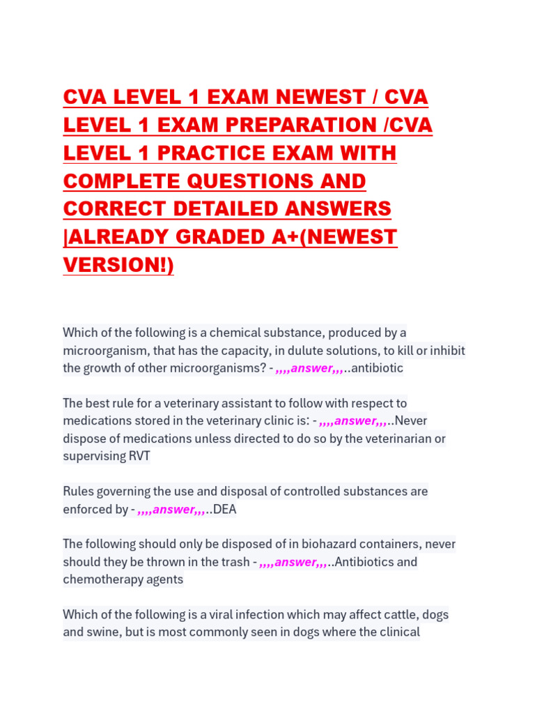 Cva Level 1 Exam Newest | PDF