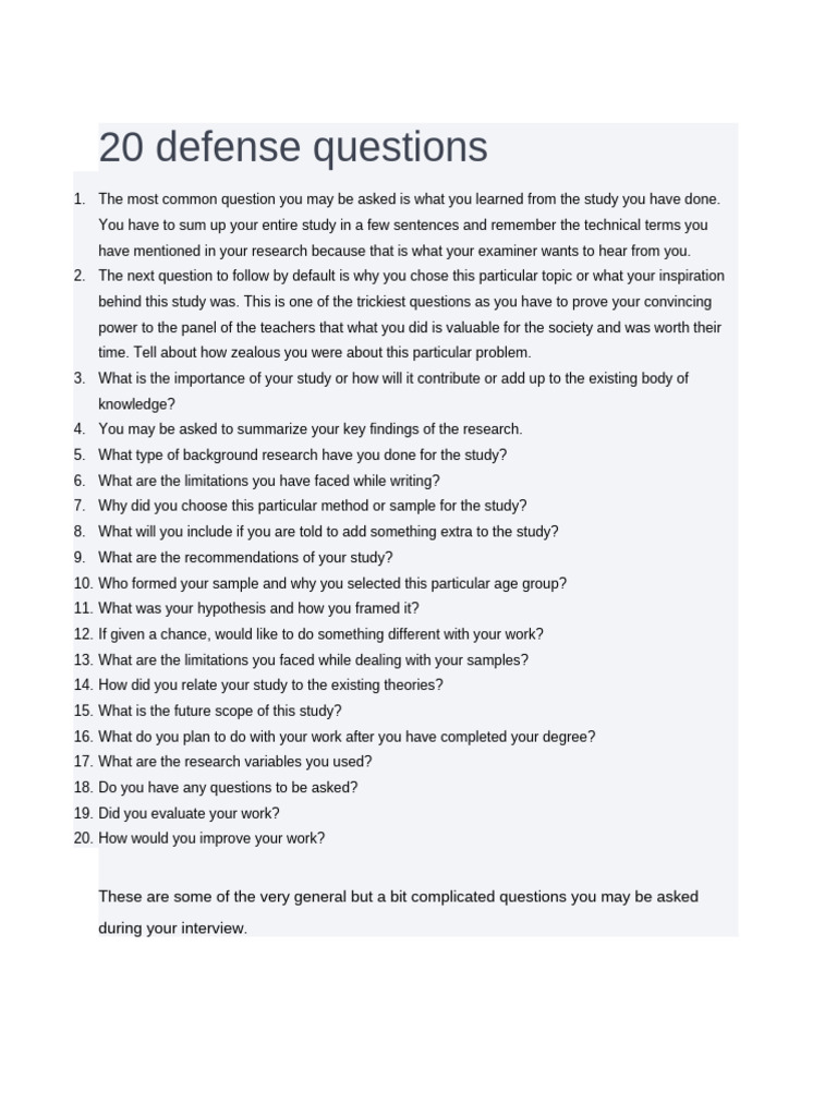 20 Defense Questions | PDF