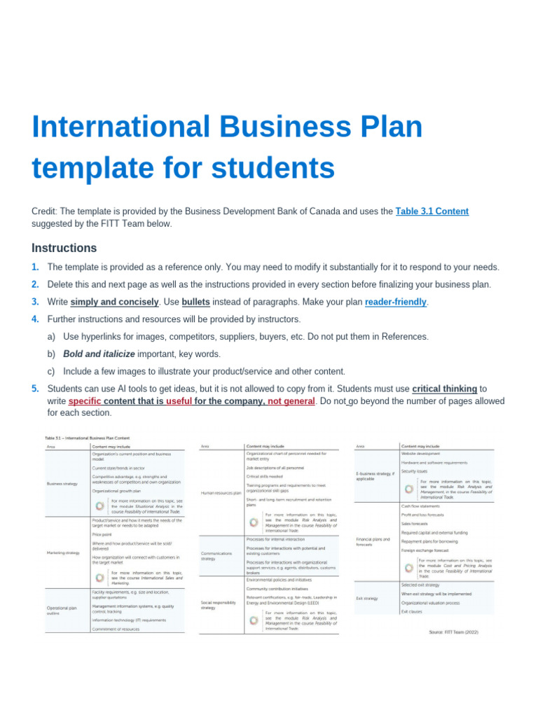 International Business Plan Template For Students | PDF | Competitive ...