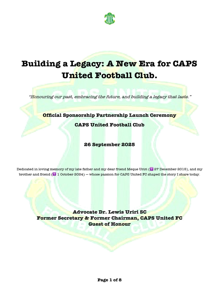Uriri Caps Sponsorship Speech 2025 | PDF