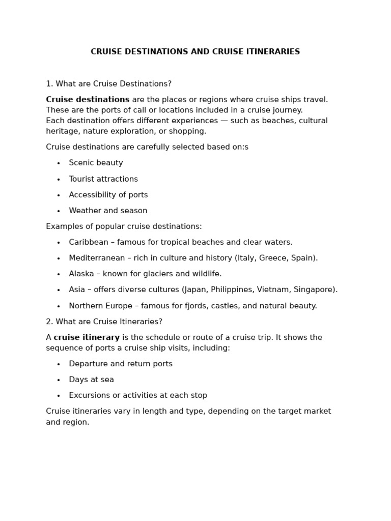 Example Cruise Itinerary Overview | PDF | Cruise Ship | Port
