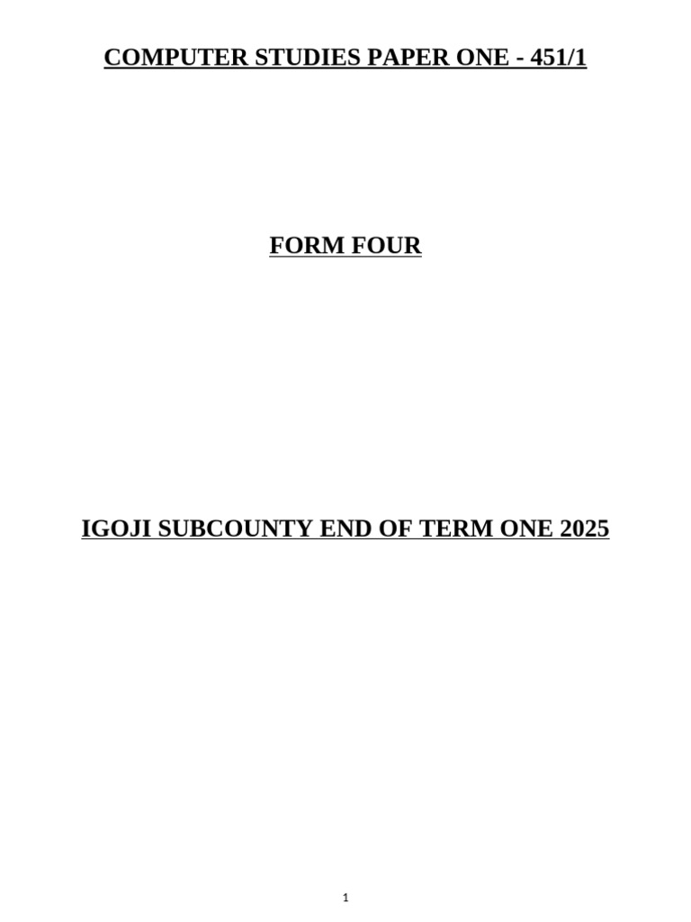 Form Four Computer Studies Pp1 Qs-1 | PDF | Software | Computer Science