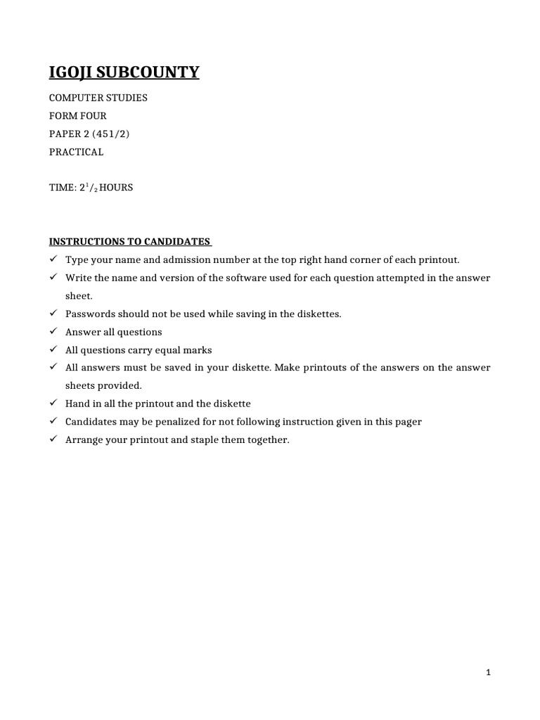 Form 4 Qs Pp2 Computer-Studies | PDF | Databases | Carpentry