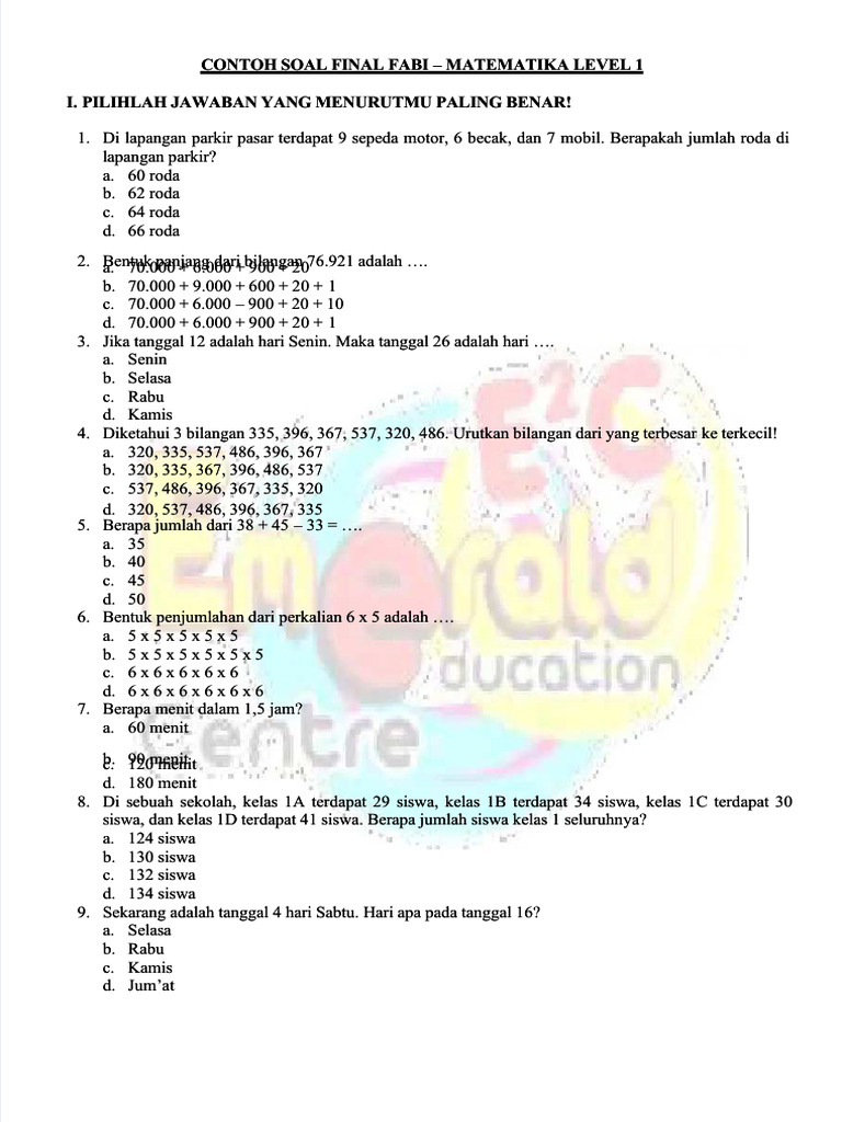 Contoh Soal Matematika Level 1 FABI | PDF