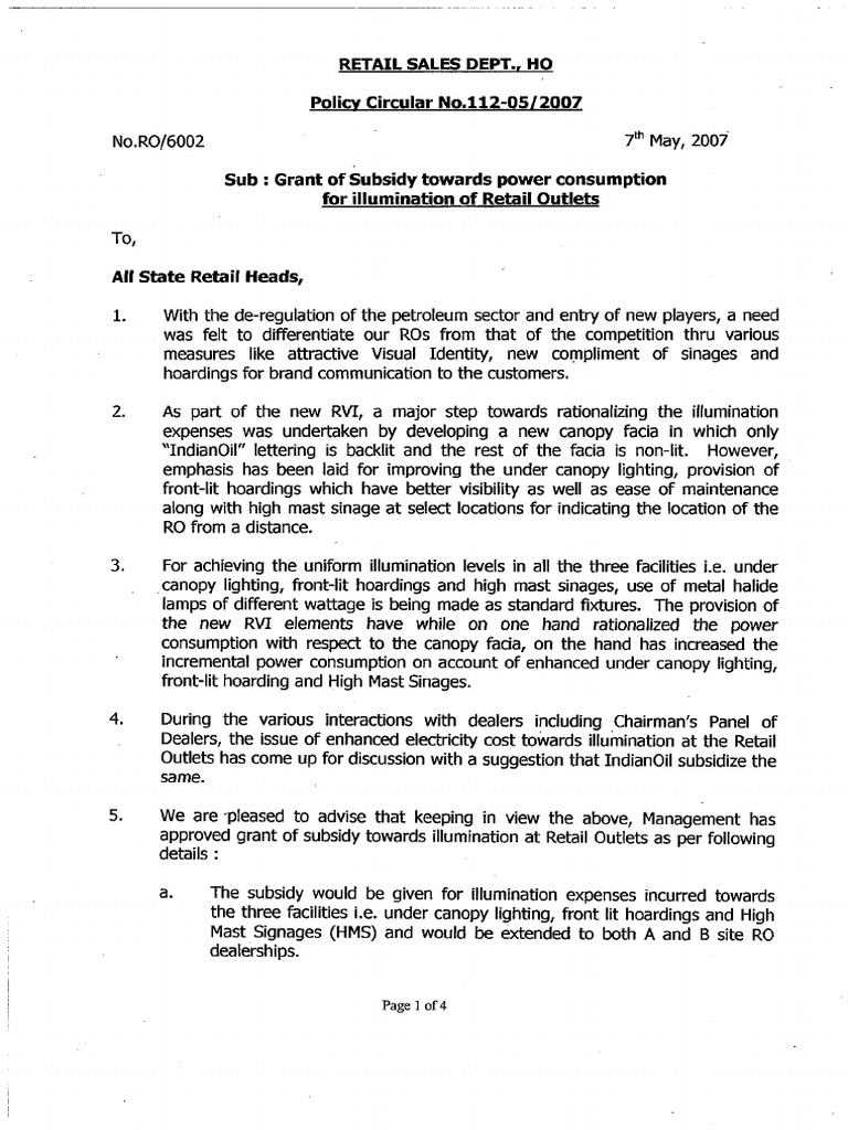 112 - Grant of Subsidy Towards Power Consumption For Illumination of ...